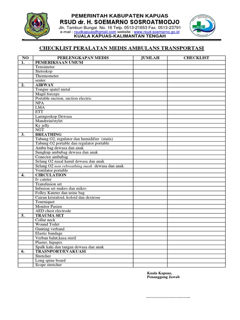 Checklist Peralatan Medis Ambulans Gawat Darurat | PDF