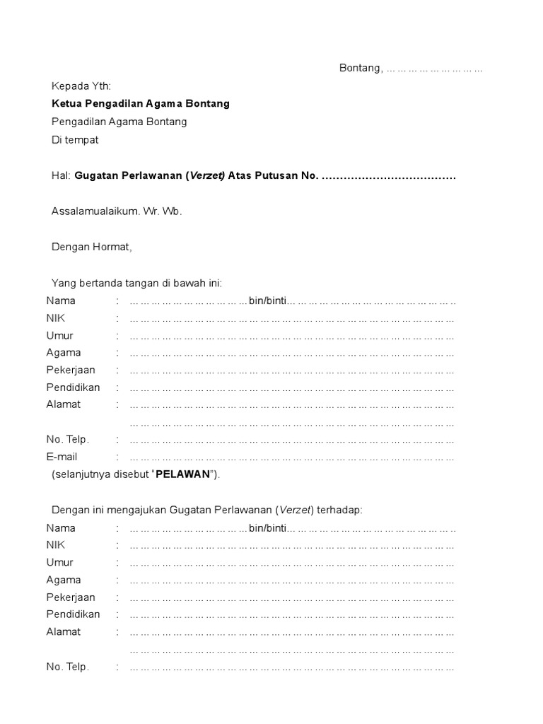 Gugatan Perlawanan Terhadap Putusan Pengadilan Agama | PDF