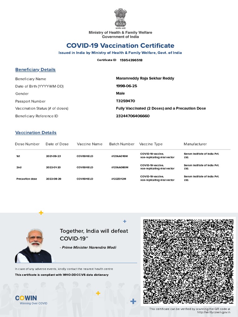 CoWin Certificate | PDF