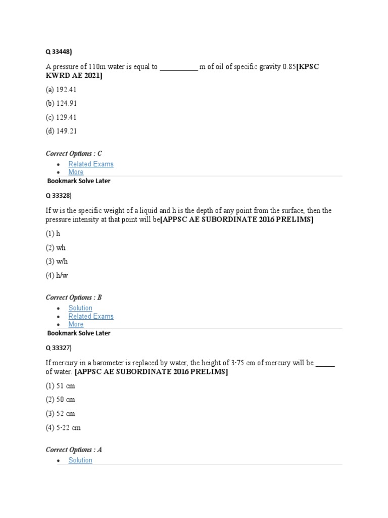 Pressure and Fluid Properties Questions | PDF | Liquids | Shock Wave