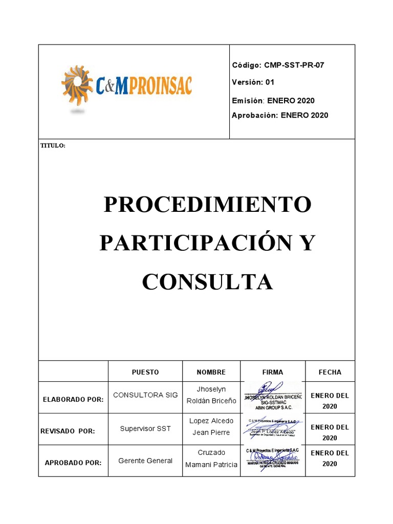 CMP-SST-PR-07 Procedimiento de Participacion y Consulta | PDF