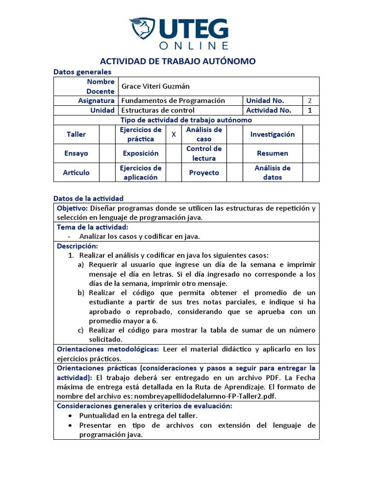 Taller de Estructuras de Control en Java | PDF