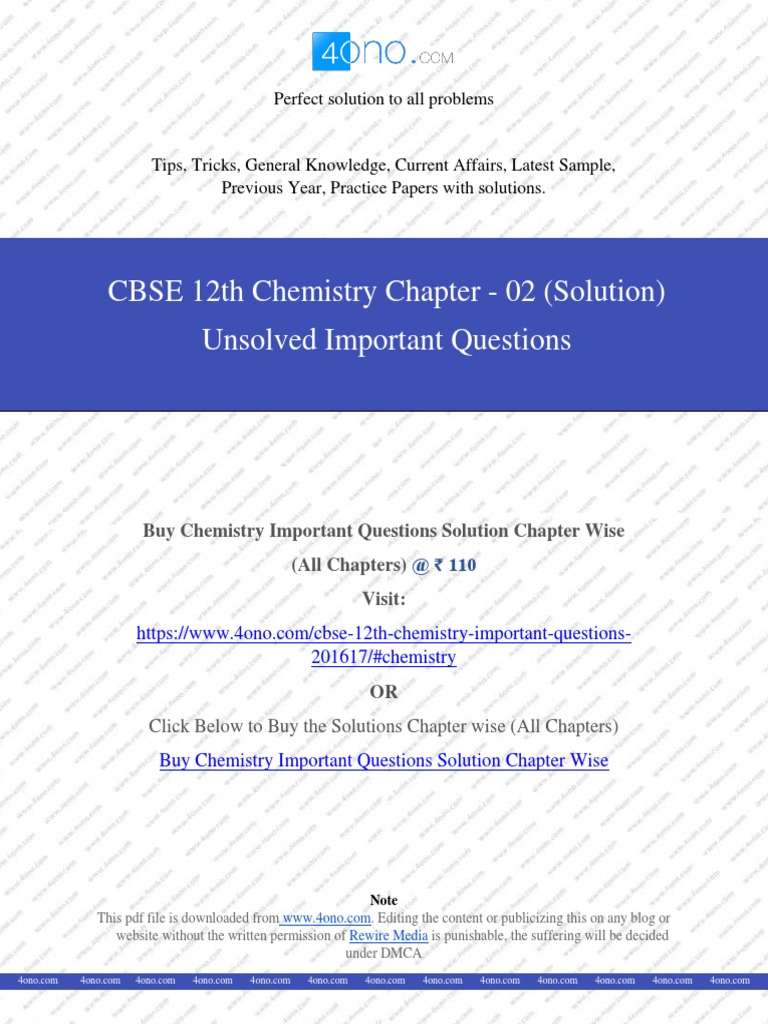 Class 12th Chemistry Chapter 2 (Solution) Important Unsolved Questions | PDF | Physical ...