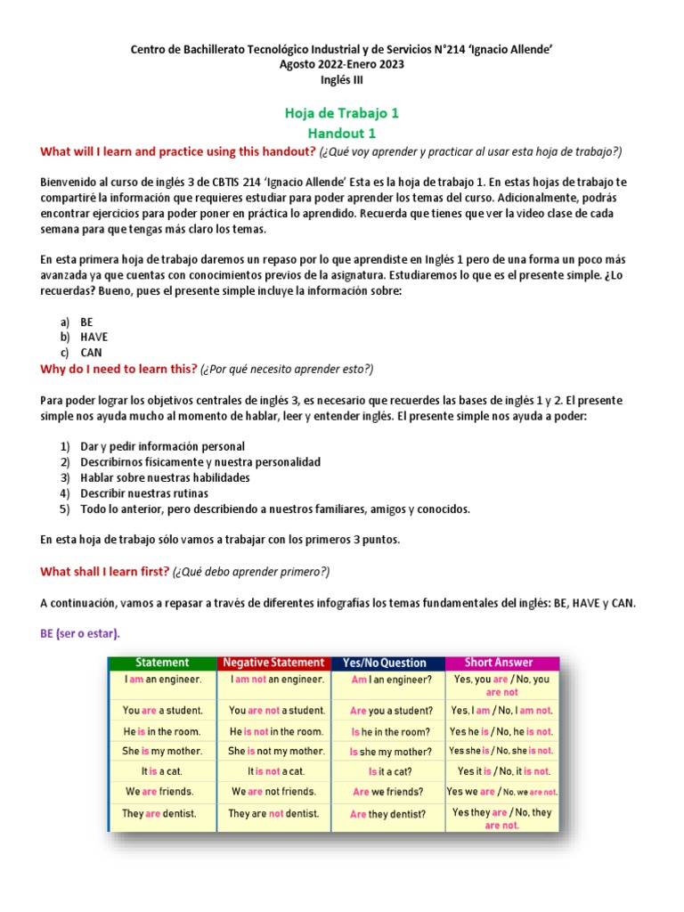 Learning the Present Simple Tense: A Review of BE, HAVE, and CAN for ...