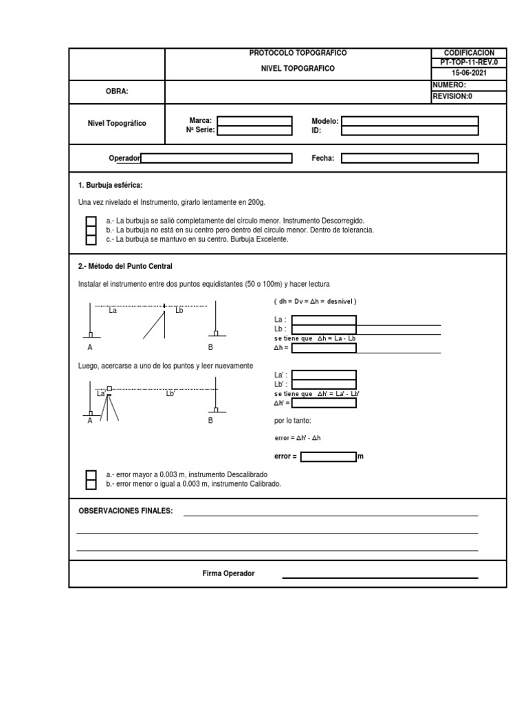 Planilla Verificacion Equipos Topograficos - Nivel Topografico | PDF | Science