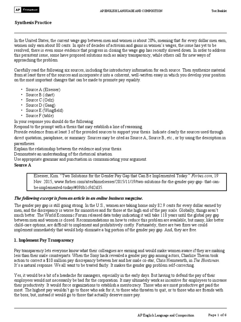 Q2 Synthesis Practice Prompt | PDF | Gender Pay Gap | Salary
