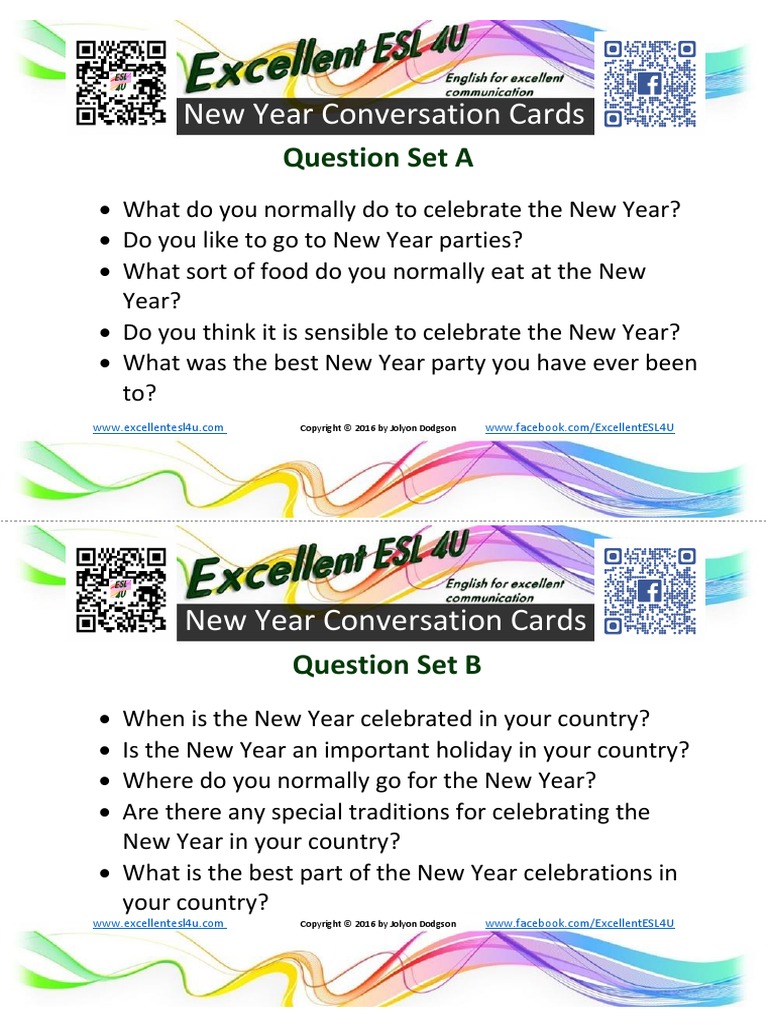 ESL New Year Conversation Cards | PDF | Lifestyle