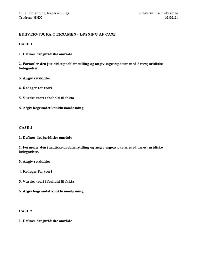 Erhvervsjura c eksamen - løsning af case | PDF