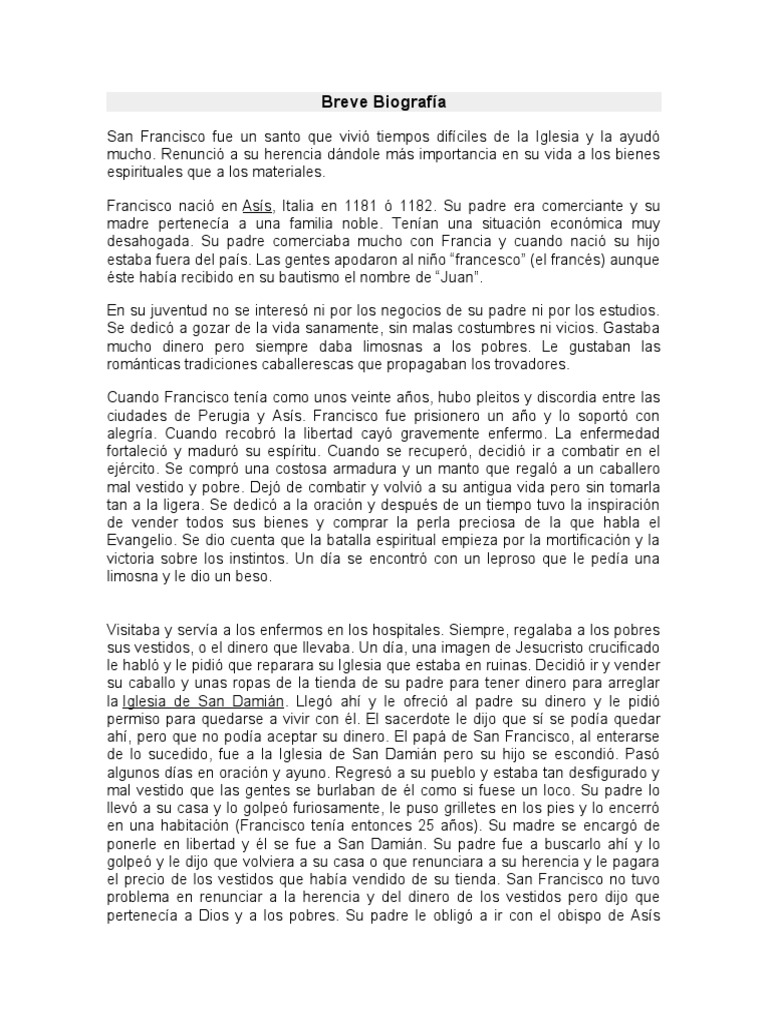 Breve biografía de San Francisco de Asís y las enseñanzas de su vida ...