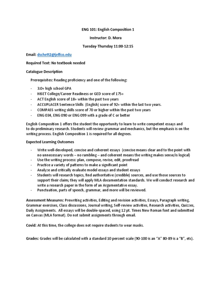 Eng 101 Syllabus-January, 2023 | PDF | Essays | Academic Dishonesty