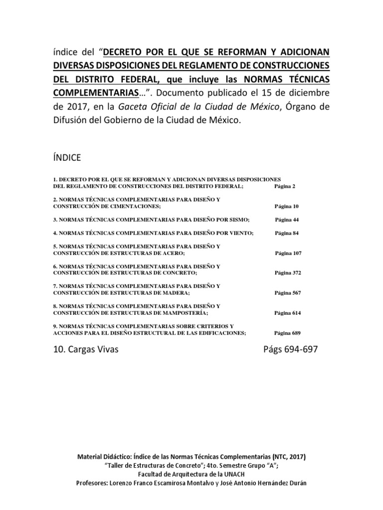 A Índice Normas Técnicas Complementarias 2017 | PDF