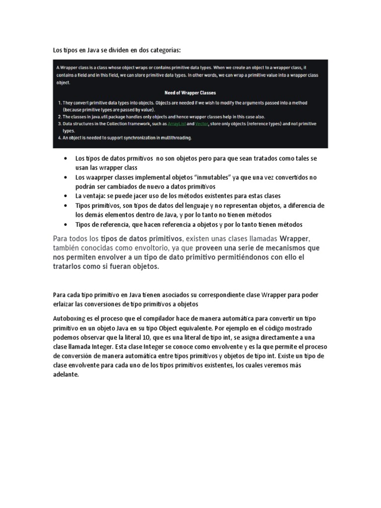 Los Tipos en Java Se Dividen en Dos Categorías | PDF | Java (lenguaje de programación) | Objeto ...