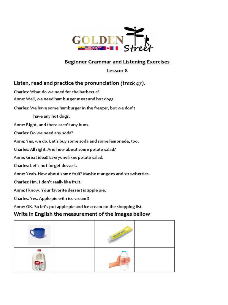 Beginner Food Vocabulary & Grammar Exercises | PDF