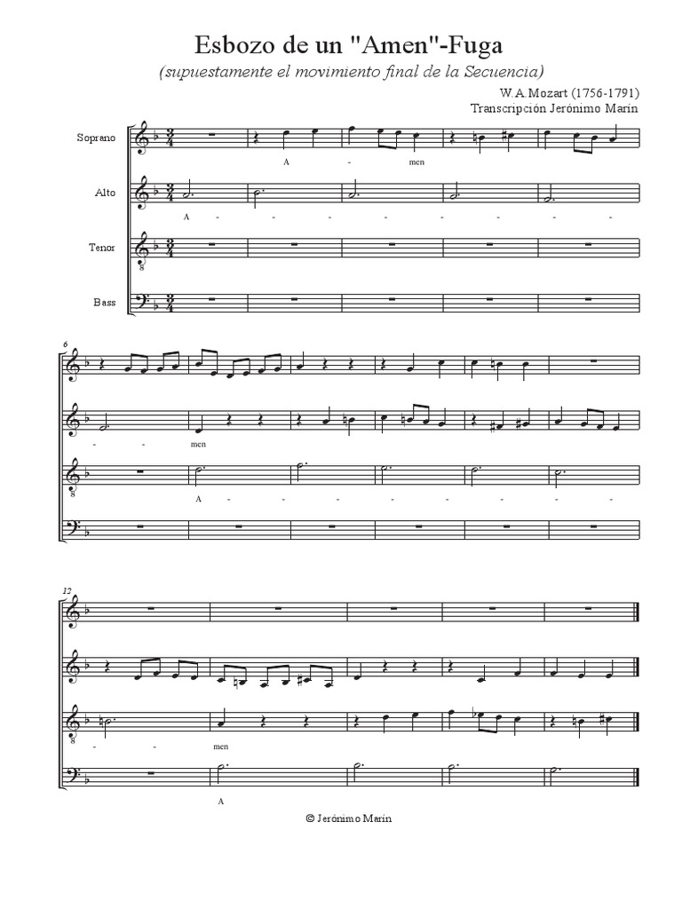 Mozart - Esbozo de Un "Amen"-Fuga - Mozart | PDF | Chant | Musique vocale