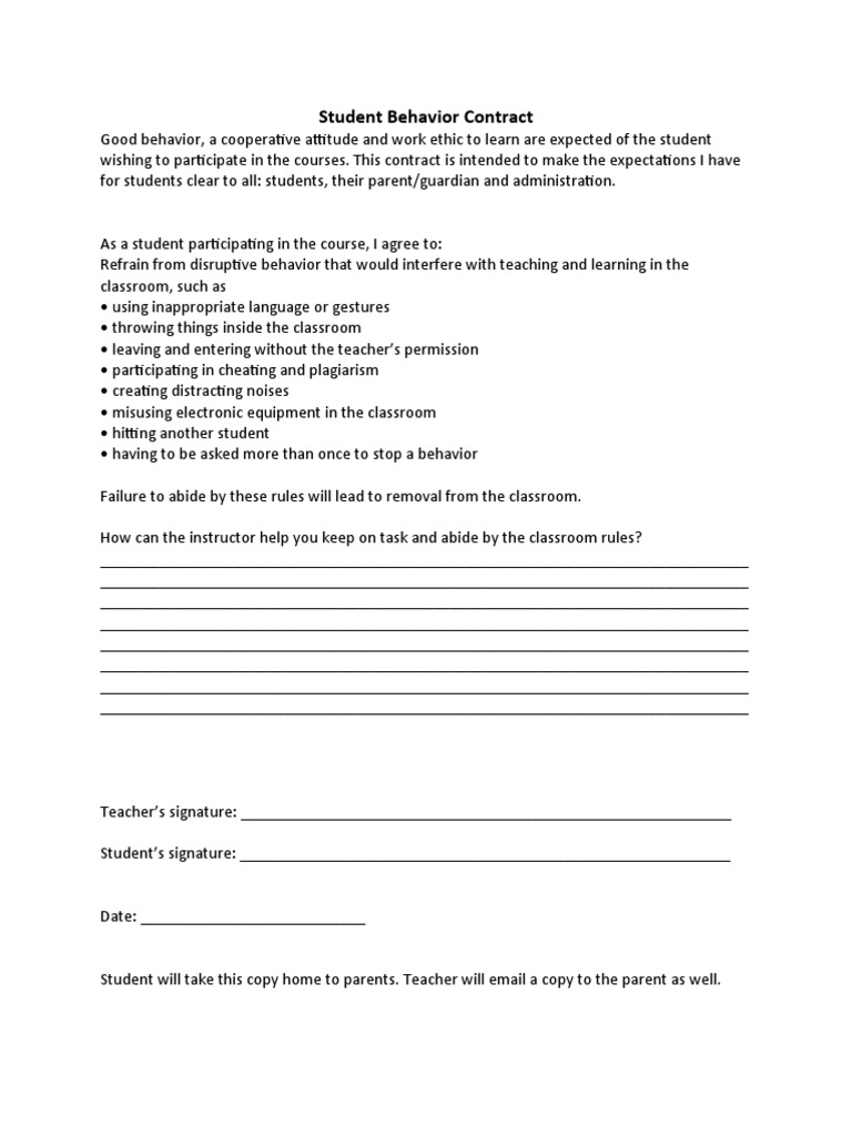 Student Behavior Contract