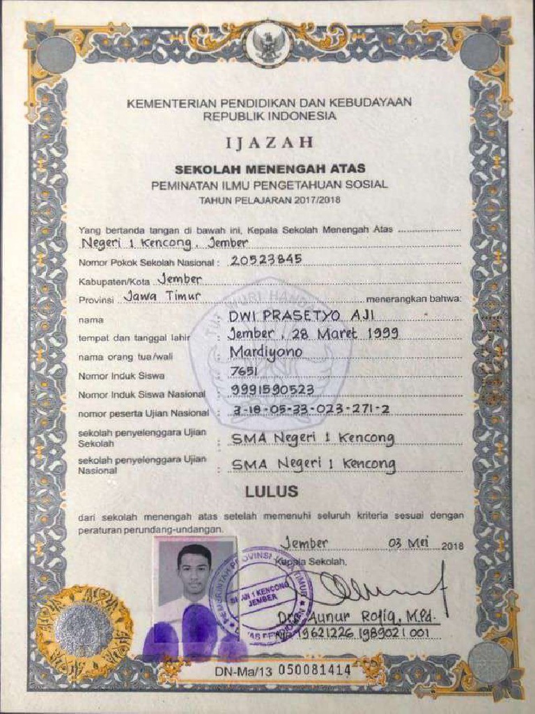Ijazah Sma Dwi Prasetyo | PDF