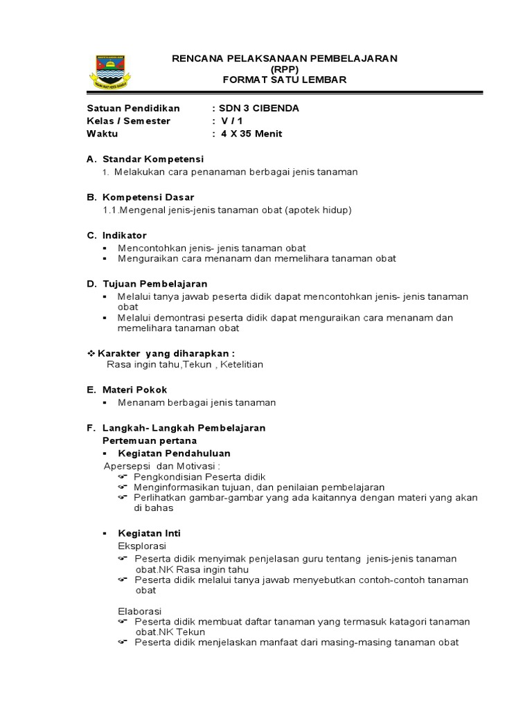 RPP PLH Kelas 5 | PDF