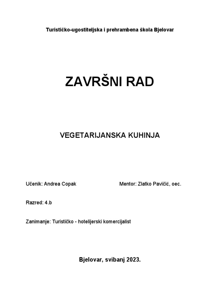 Zavrsni Rad Andrea Copak (Veg - Kuh.) 4.b | PDF