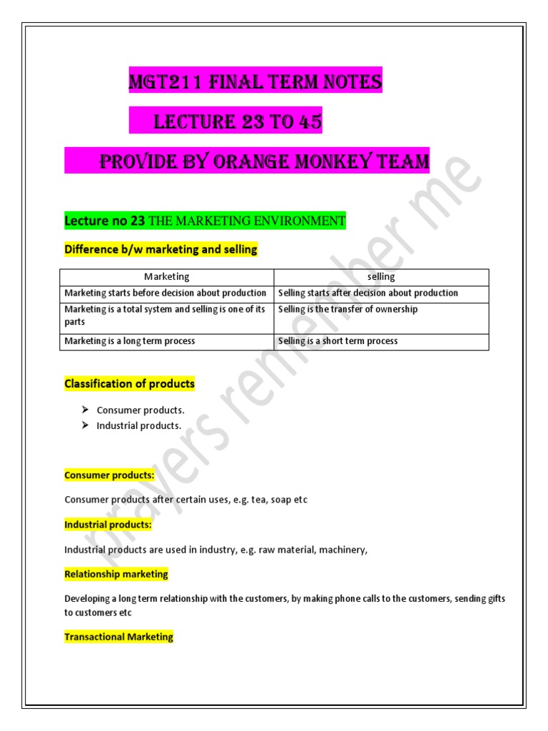 MGT-211 LEC 23 TO 45 BY Orange Monkey Final Term | PDF | Sales | Retail MGT-211 LEC 23 TO 45 BY Orange Monkey Final Term | PDF | Sales | Retail