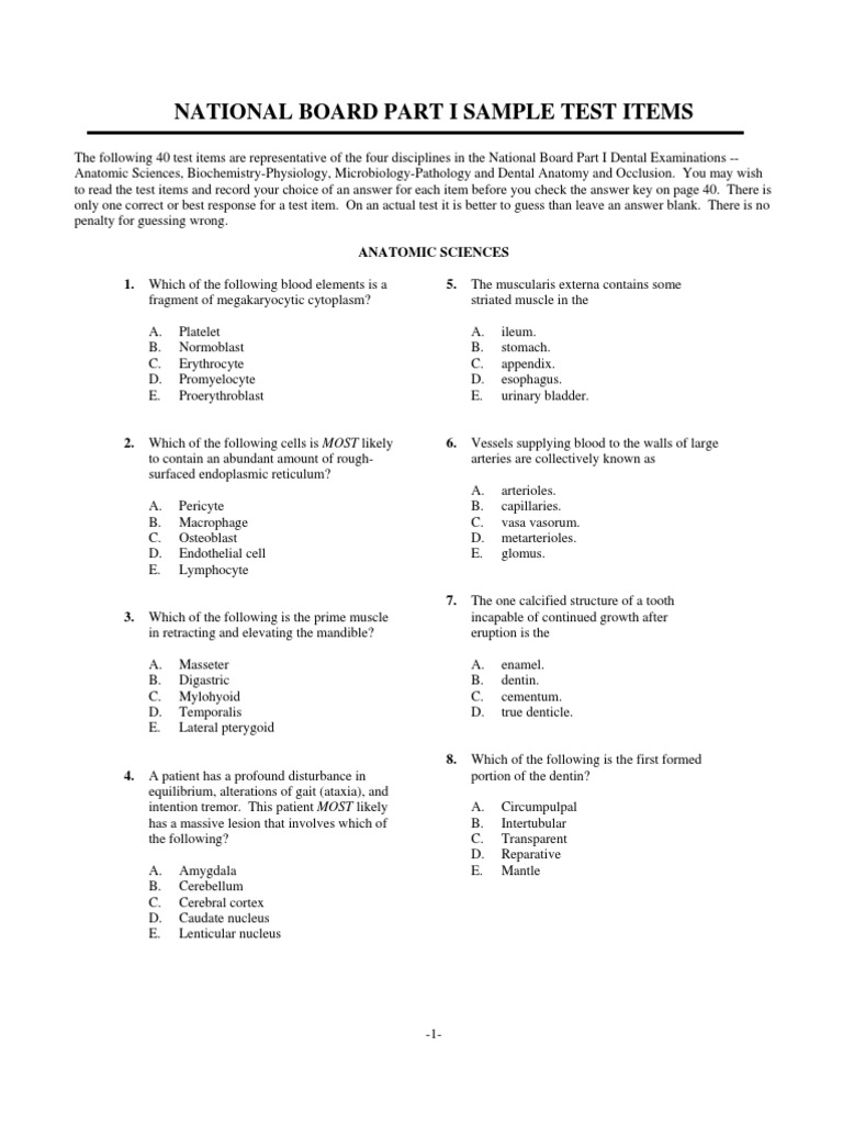 6 NBDE I Sample Test | PDF | Tooth | Animal Anatomy
