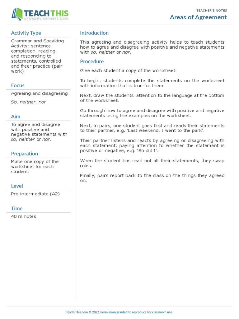 Areas of Agreement | PDF | Verb | Human Communication