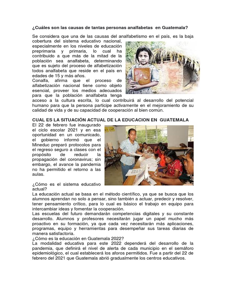 Cuáles Son Las Causas de Tantas Personas Analfabetas en Guatemala | PDF