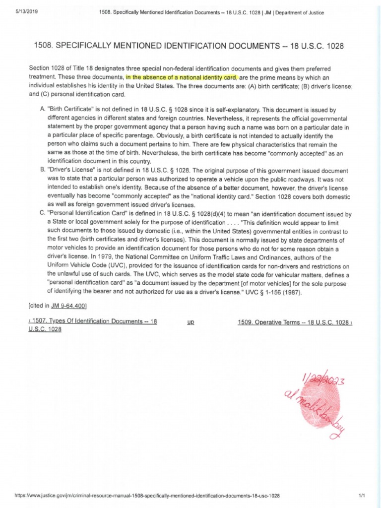 Img - 01/19/2023 - 1508. Specifically Mentioned Identification ...