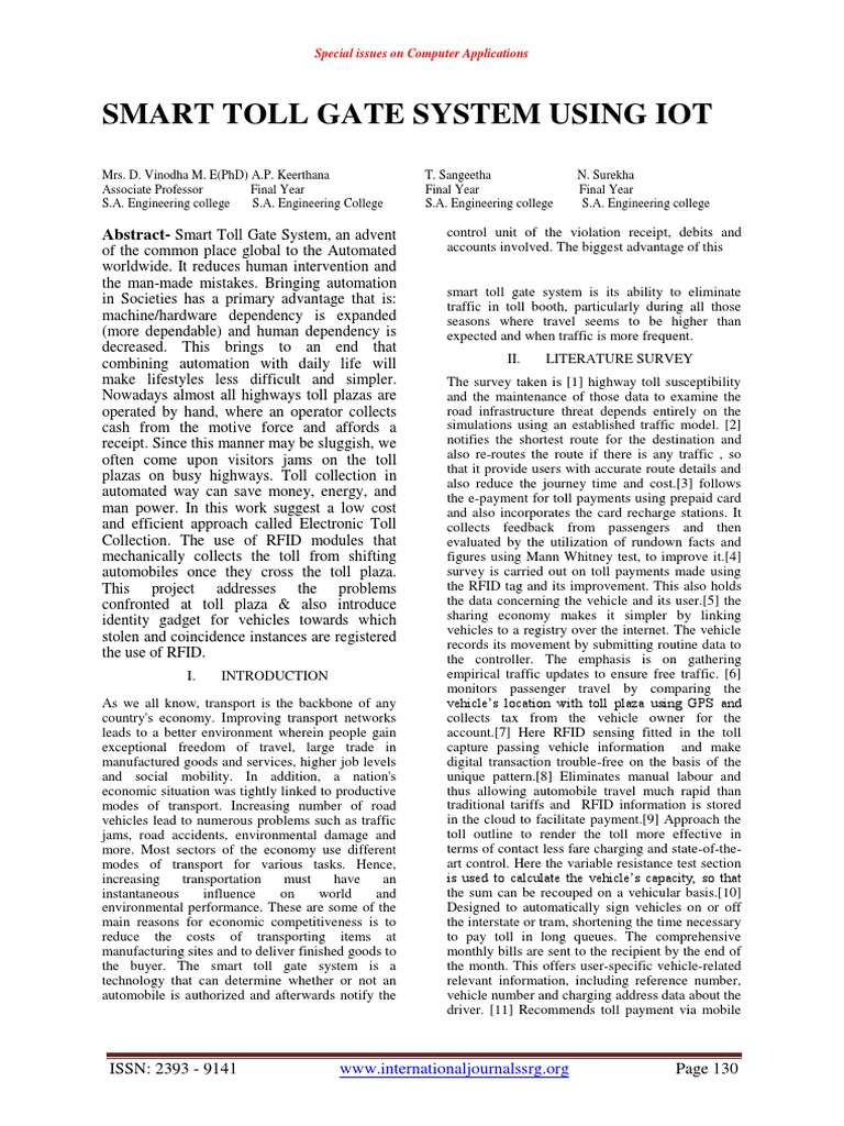 Smart Toll Gate System Using Iot: Abstract | PDF
