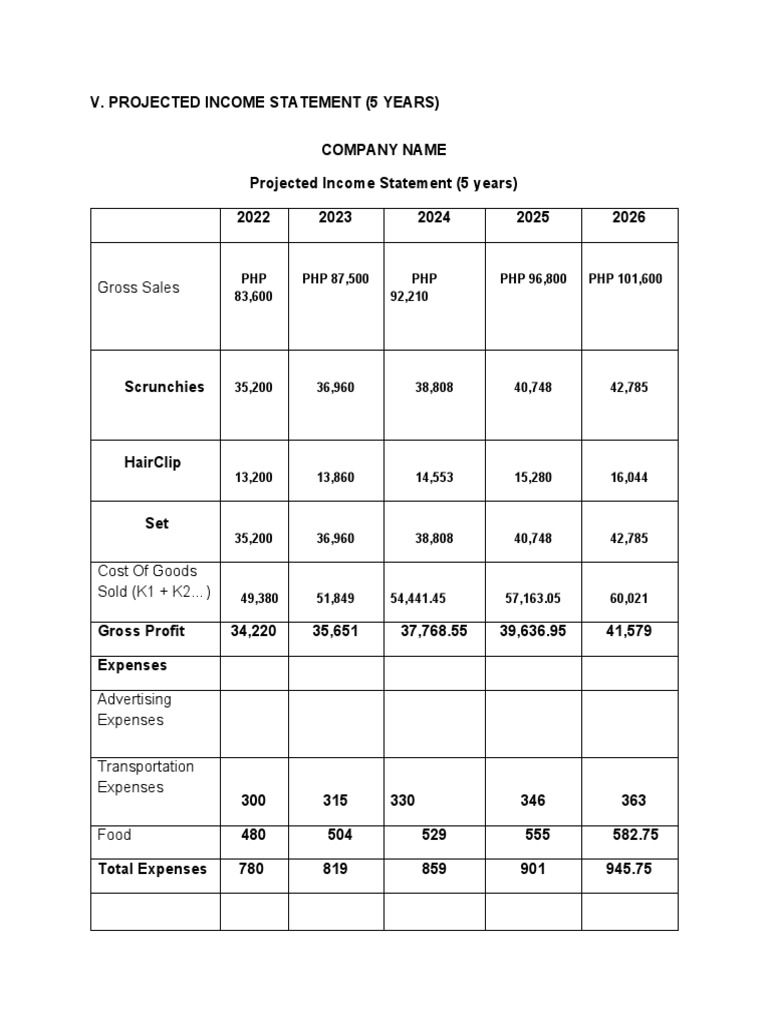 Projected Income Statement (5 Years) | PDF