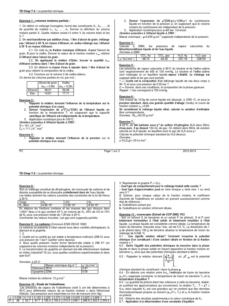 TD-thermo 2015 | Descargar gratis PDF | Chimie | Sciences physiques