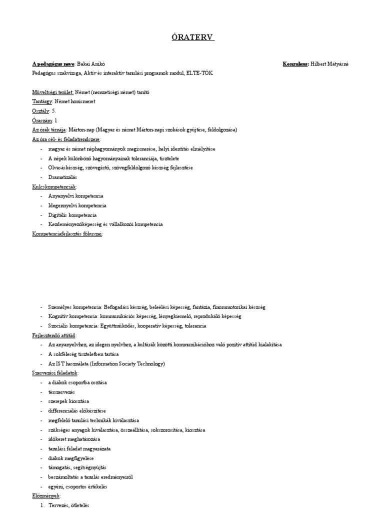 Márton Nap - Óratervezet | PDF