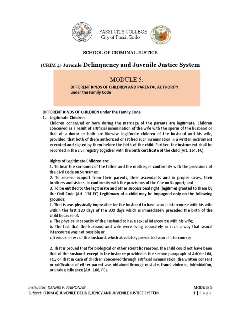 MODULE 5 DIFFERENT KINDS OF CHILDREN Under The Family Code | PDF | Marriage | Juvenile Delinquency