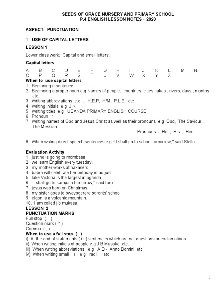 P 4 Eng Lesson Notes 2020 | PDF | Grammatical Gender | Pronoun