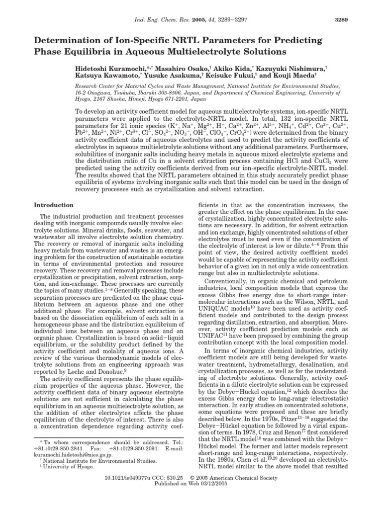 Determination of Ion-Specific NRTL Parameters For Predicting Phase ...