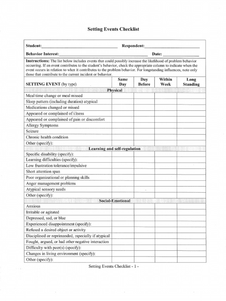 Setting Events Checklist | PDF