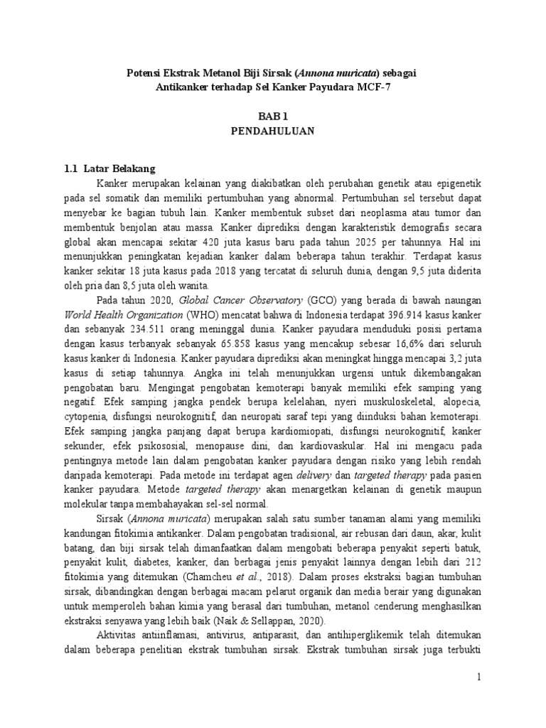 Outline Penelitian PKM 2022 - Sirsak Dan Kanker - revRP Ke 2 | PDF
