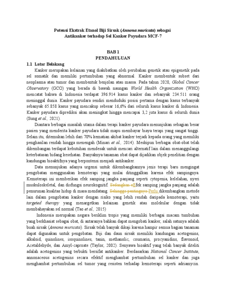 Outline Penelitian PKM-RE 2022 (Revisi 2) - Sirsak Dan Kanker - revRP | PDF