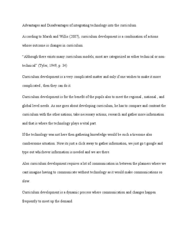 Advantages and Disadvantages of Integrating Technology Into The Curriculum | PDF | Curriculum ...
