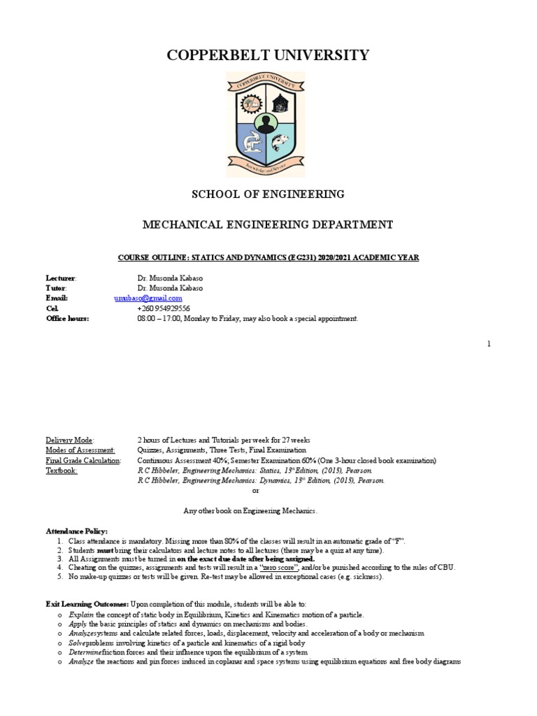 CBU Statics and Dynamics Course Outline | PDF | Rotation Around A Fixed ...