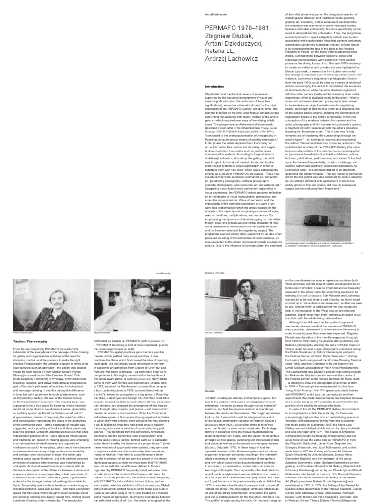 Markowska Anna 2013 Permafo 1970-1981 Zbigniew Dlubak Antoni ...