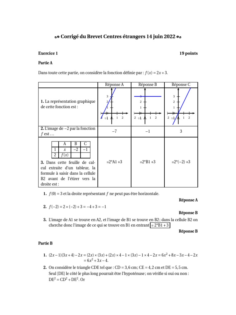 Corrige Brevet Centres Etrangers 14-06-2022 FH 2 | PDF | Mathématiques ...