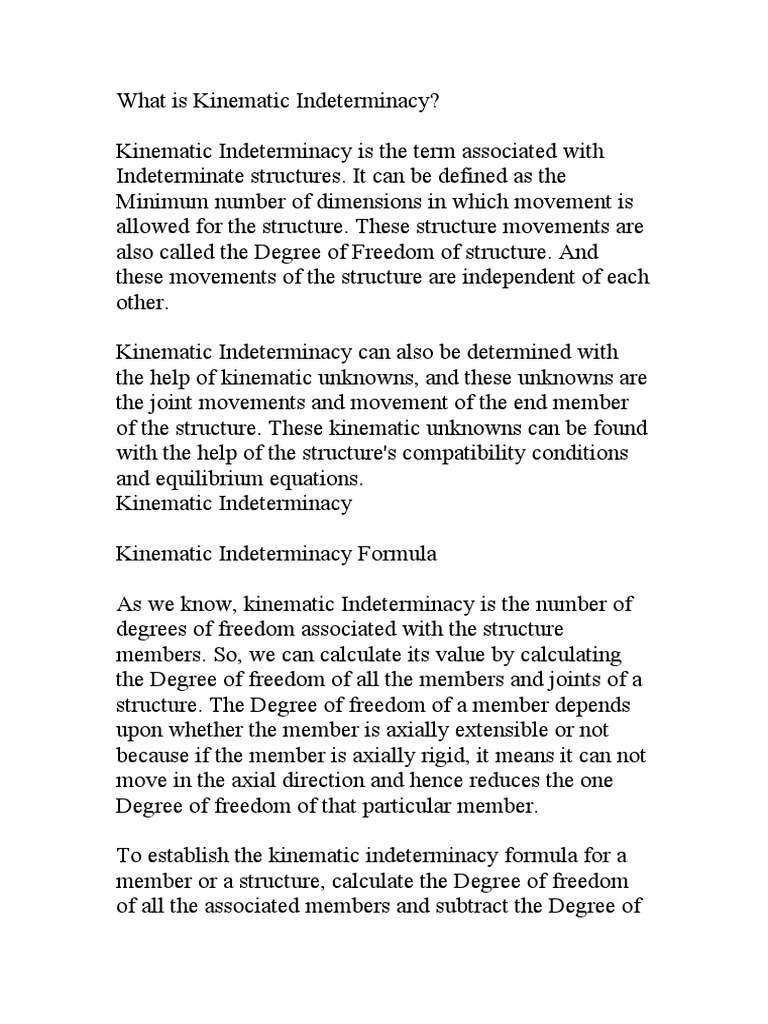 Kinetic and Static Indeterminancy by Me For Whole | PDF | Kinematics ...