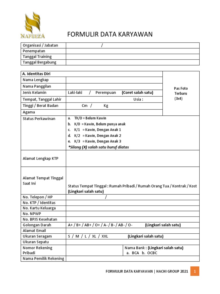 Formulir Data Karyawan - 2023 | PDF