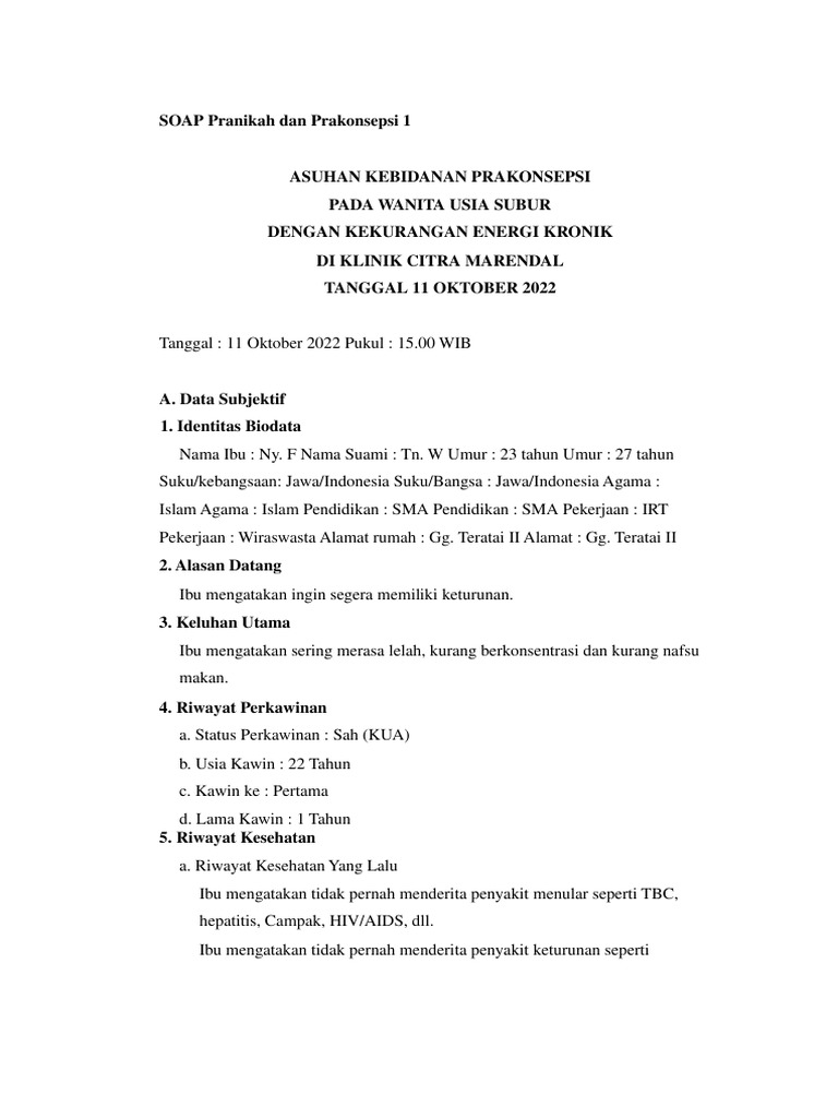 SOAP Pranikah Dan Prakonsepsi | PDF