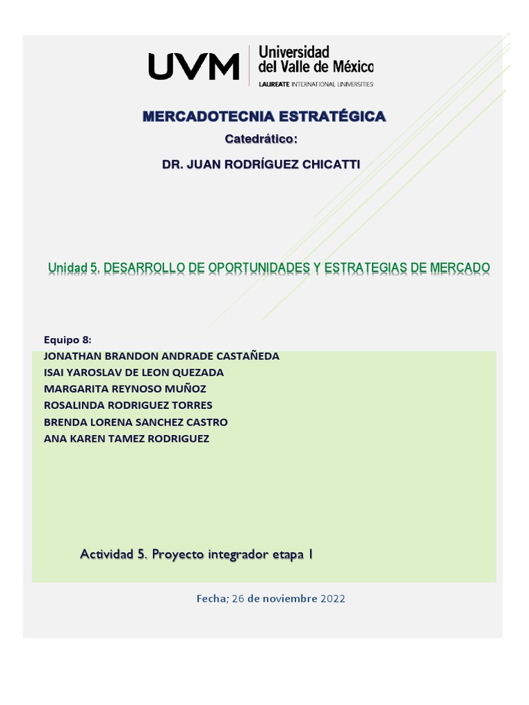 Actividad 5. Proyecto Integrador Etapa 1 MERCADOTECNIA ESTRATÉGICA | PDF | Marketing | Muestreo ...