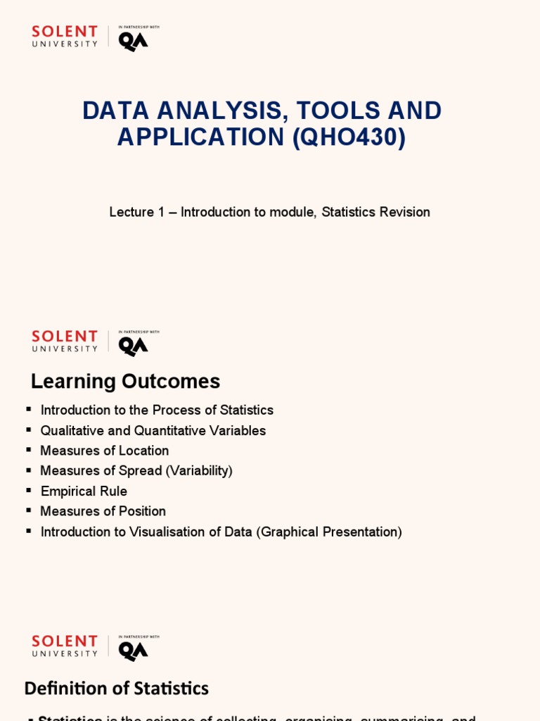 Introduction to Statistics Concepts and Data Analysis Tools | PDF | Quartile | Scientific Method