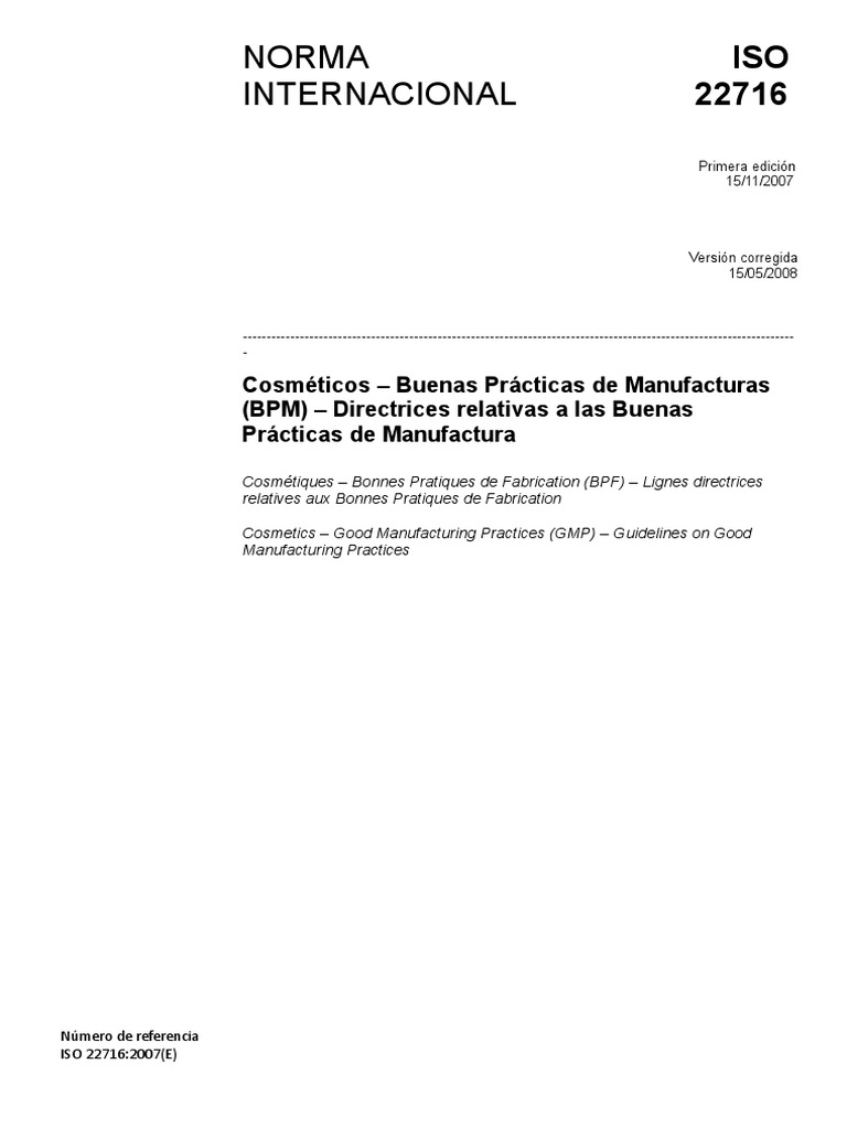 Iso 22716 Espaol | PDF | Calidad (comercial) | Organización internacional para la estandarización