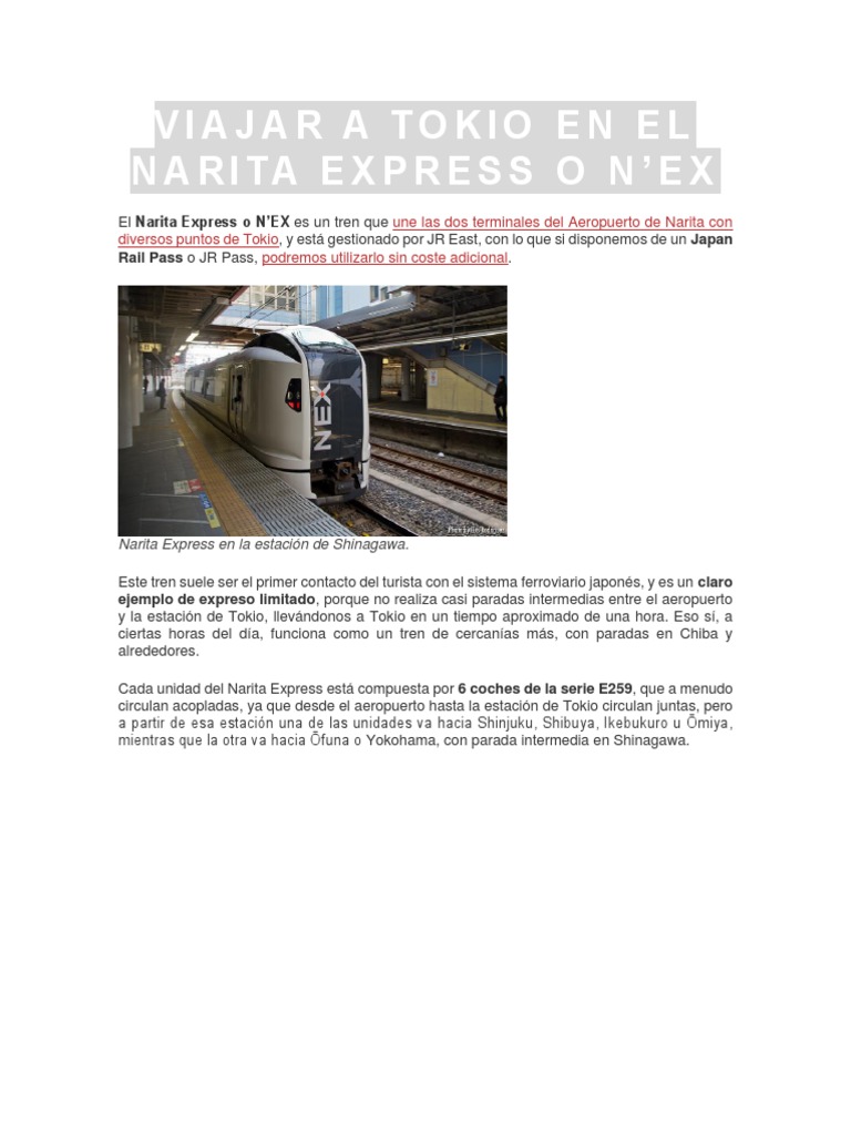 Guía del Narita Express para Turistas | PDF | Tokio | Transporte ...