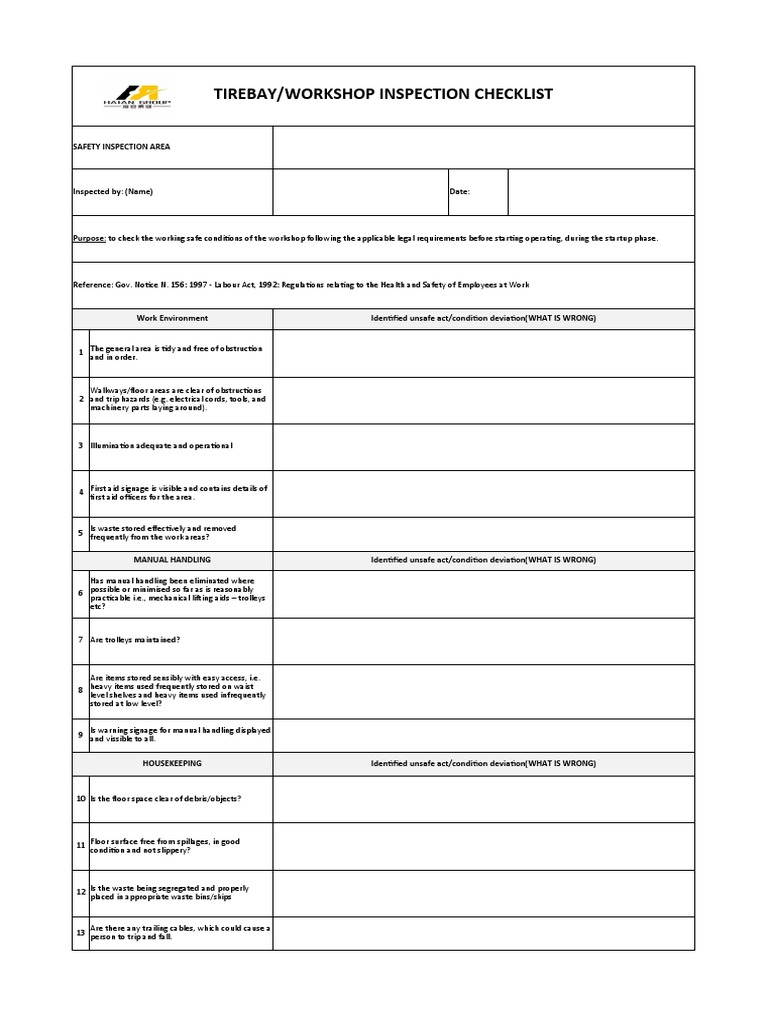 Workshop Inspection | Download Free PDF | Safety | Occupational Safety ...