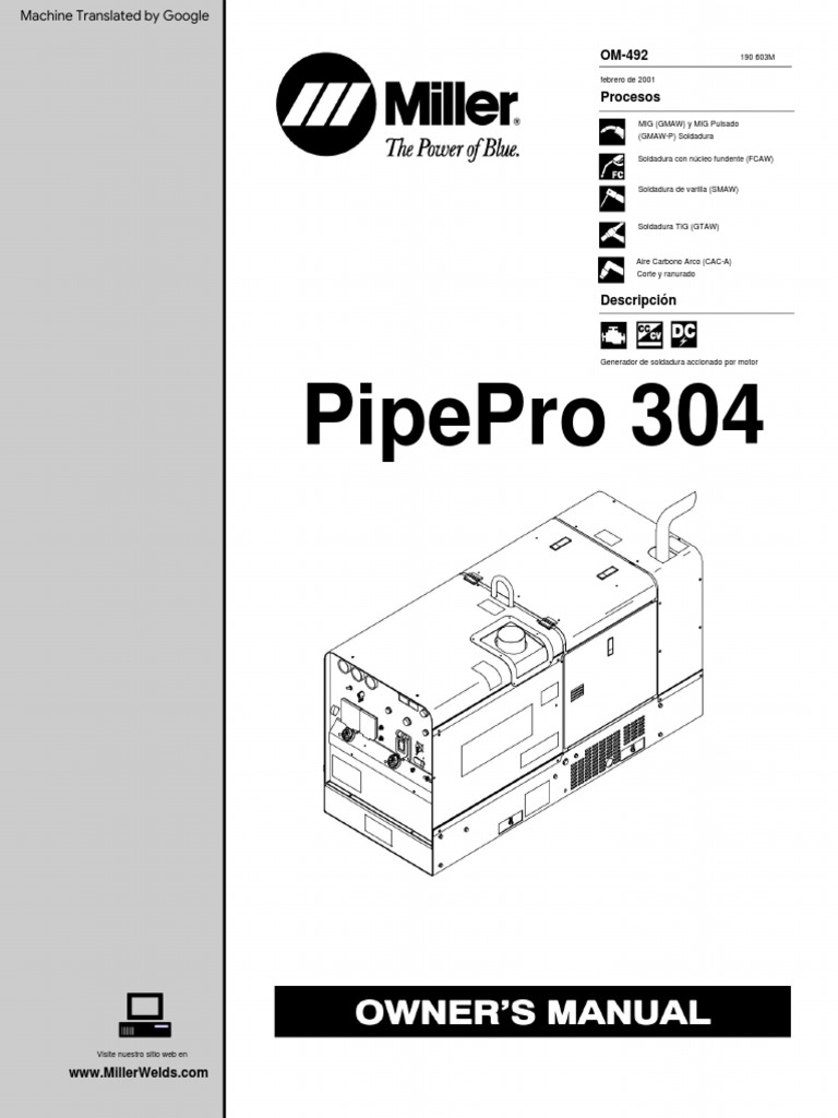 Manual del PipePro 304 de Miller | PDF | Soldadura | Construcción